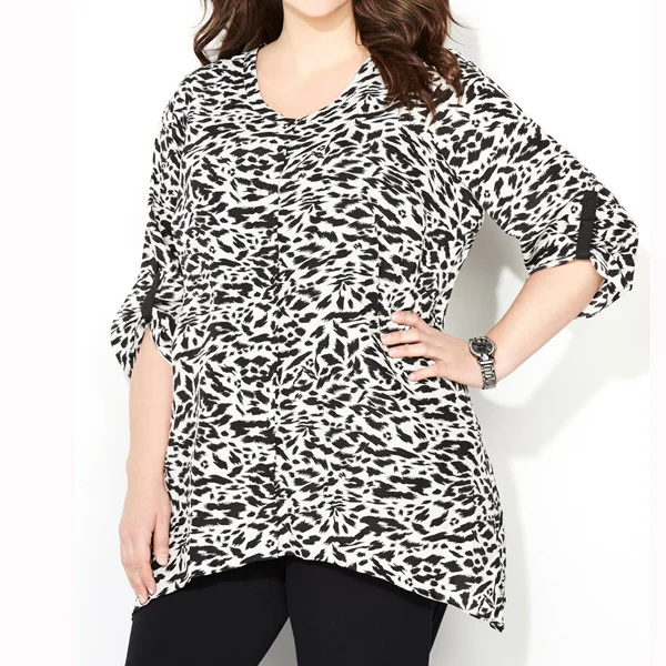 Fat Ladies Leopard Print Shirt Asymmetrical Hemline Plus Size Animal ...