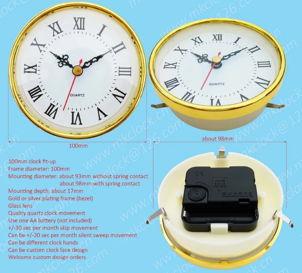 100mm Plastic Quartz Clock Parts Glass Lens Clock Insert Movement ...