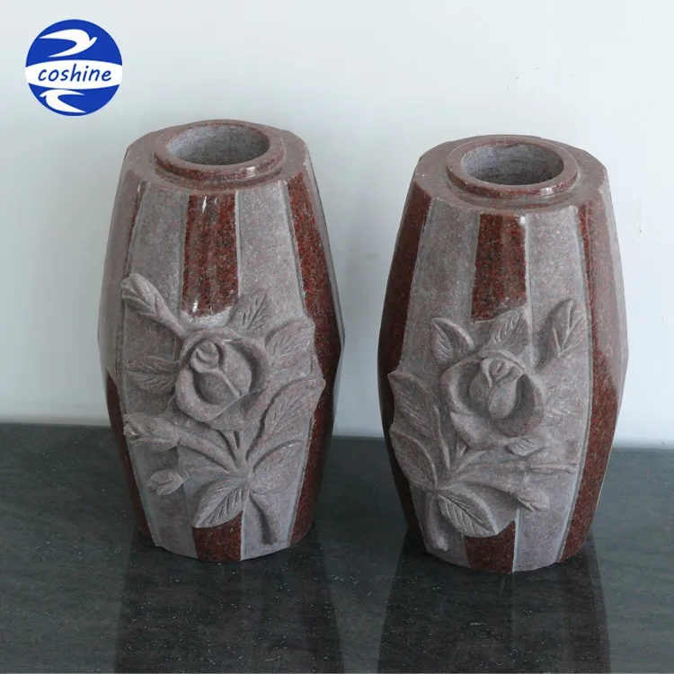 Rose Carved Red Gravestone Granite Flower Vase - Buy Gravestone Vase ...