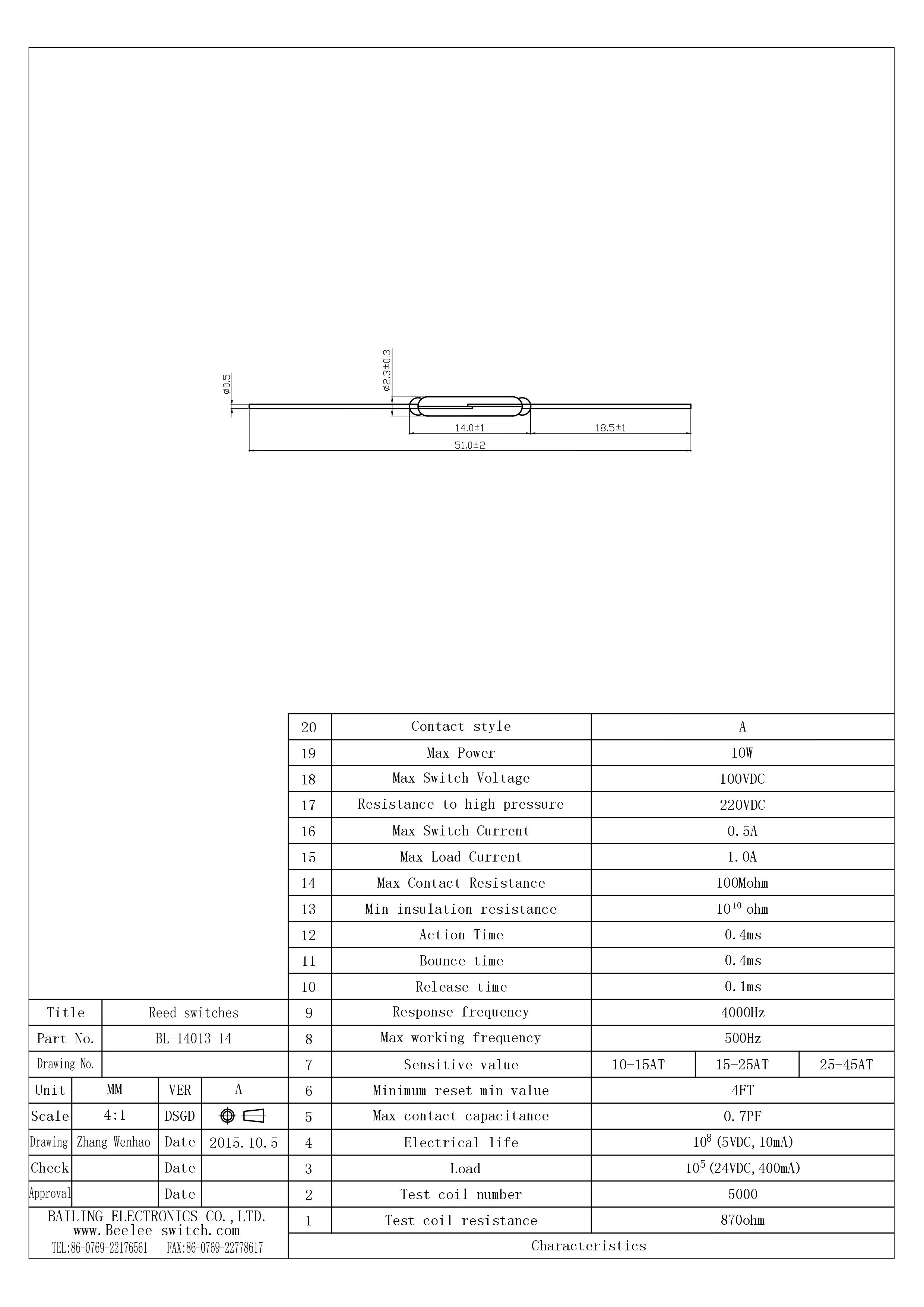 Mini Size Reed Switch Sensor - 10mm, 2 Pins, Smart & Reliable