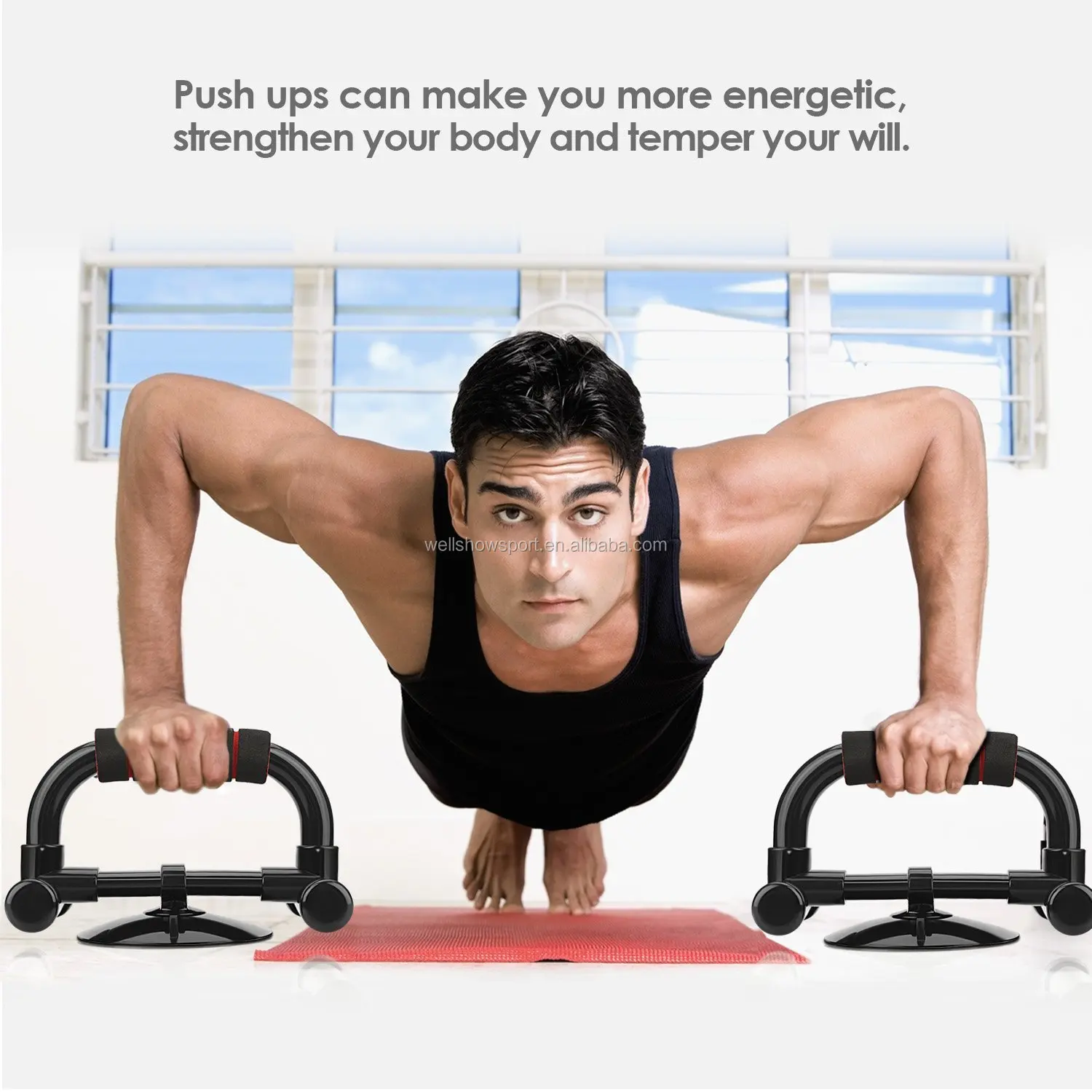Wellshow Sport Unique Push Up Bar Push Up Stand Handle With 2 Suction ...