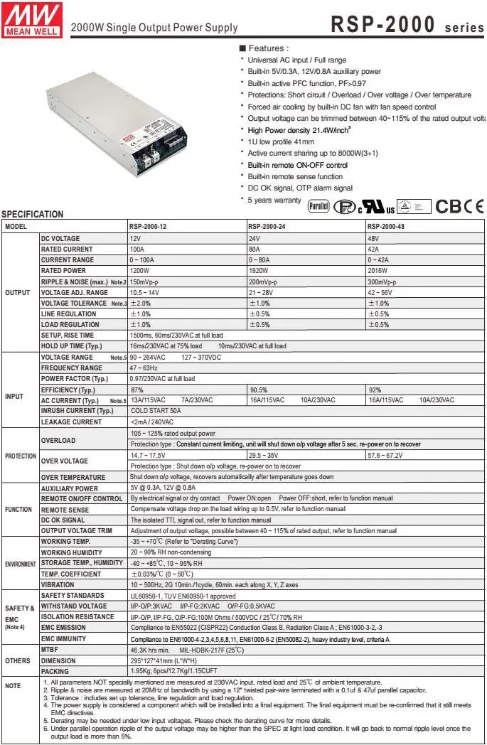 Original Meanwell Rsp-2000-48 2000w Single Output Power Supply - Buy 2000w Switch Mode Power ...