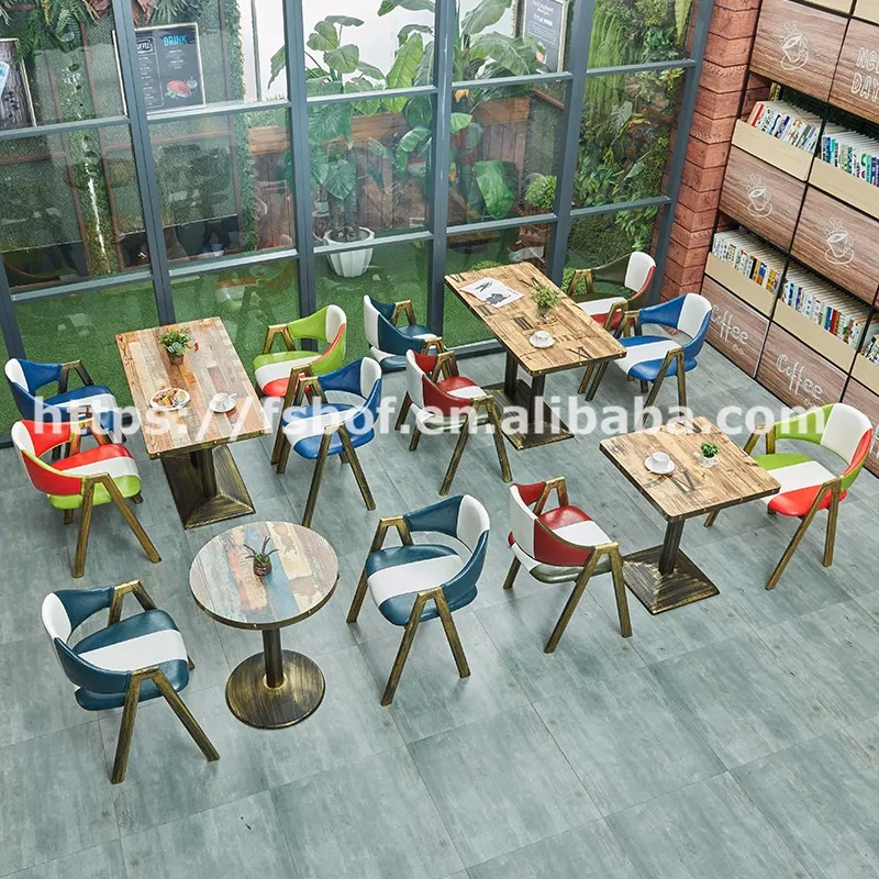 Modern Restaurant Cafeteria - Gold Metal Tables & Chairs