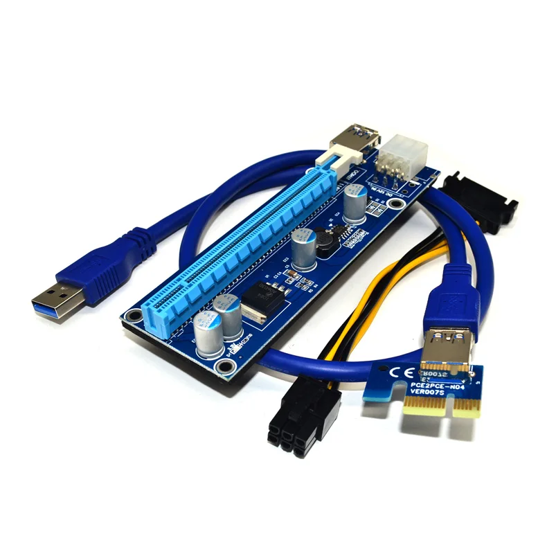 Ver 008c Pci-e Riser 16x To 1x Powered Adapter Molex Card 60cm Usb 3.0 ...