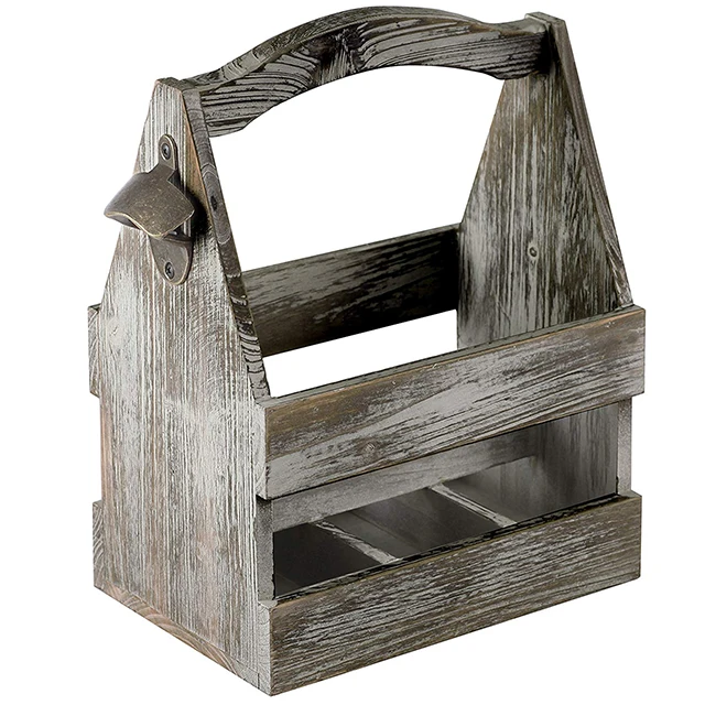 Rustic Wooden 6 Beer Bottle Crate Box with Dividers