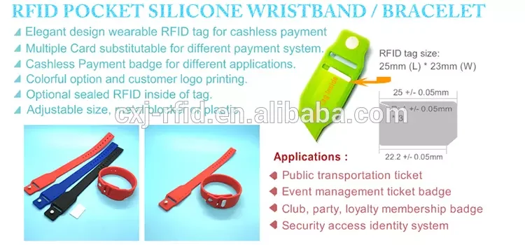 Silicone Rubber Bracelet with Vibrating RFID NFC Mini Card