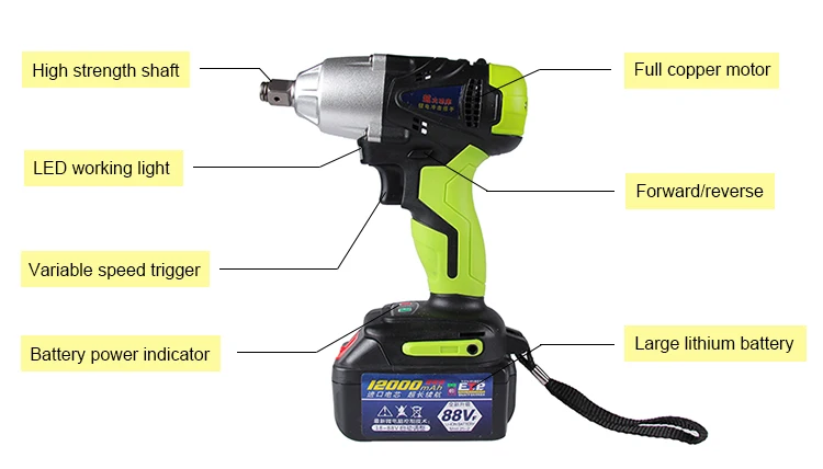 Powerful Li-ion Battery Rechargeable 1/2 Electric Impact Wrench - Buy 1 ...
