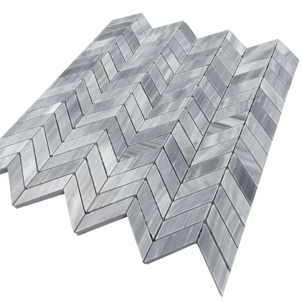 Chevron Grey Polished Stone Marble Backsplash Mosaic Tile