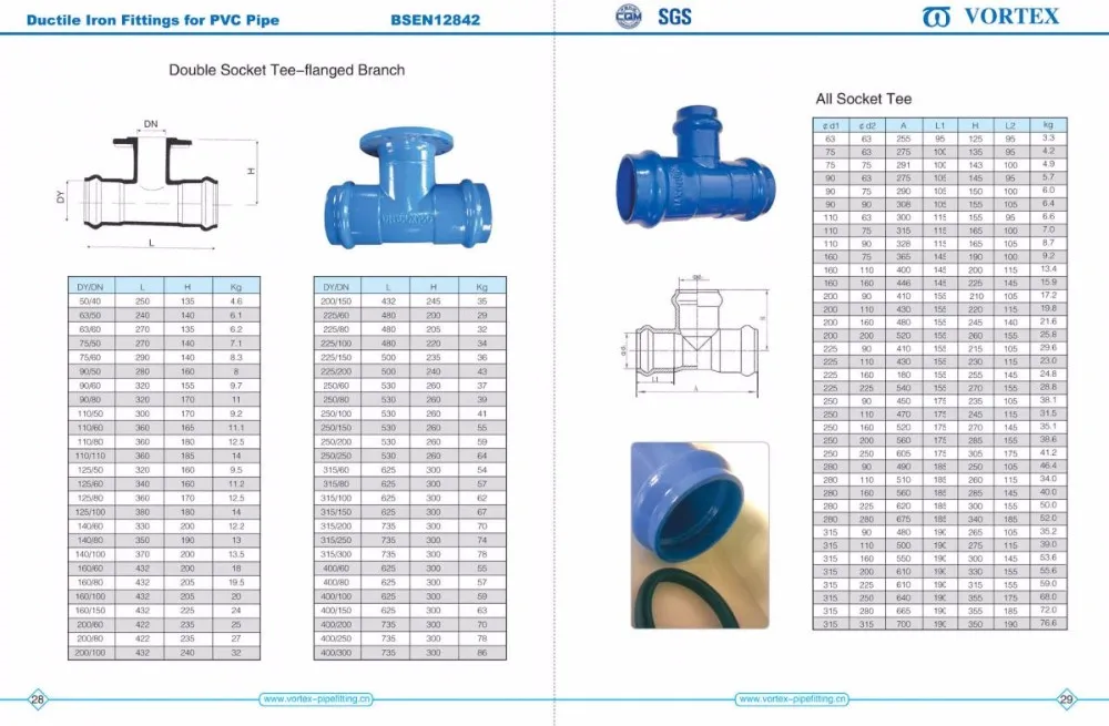 En545 Ductile Iron Double Socket Taper For Pvc Pipe - Buy Double Socket ...