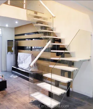 L Shaped Stair/side Stringer Staircase/steel Stone Stairs With Glass ...