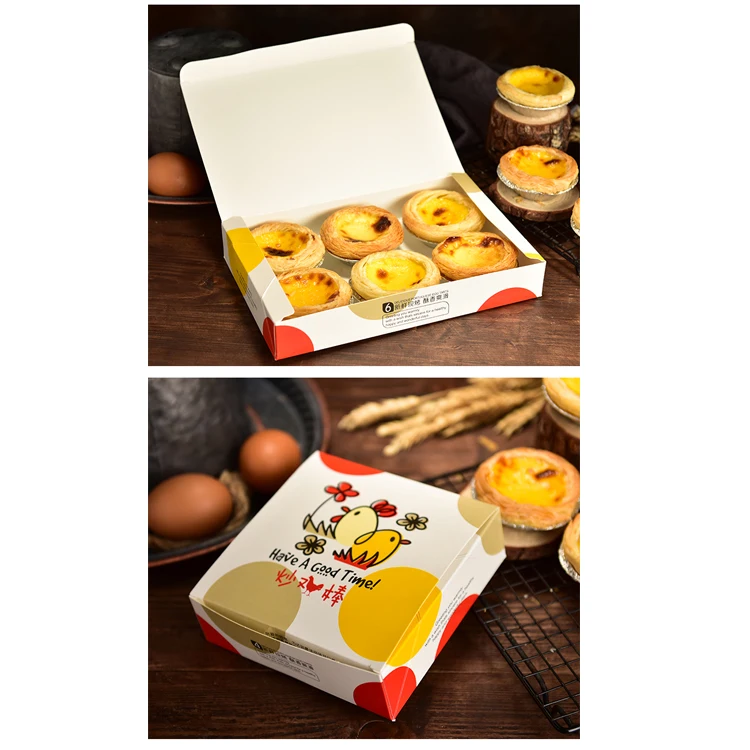 Flap White Ivory Paperboard Egg Tart Box Pastry Packaging