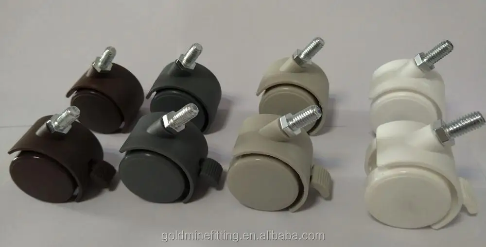 30mm 40mm 50mm Swivel Twin Wheel Furniture Casters with Thread