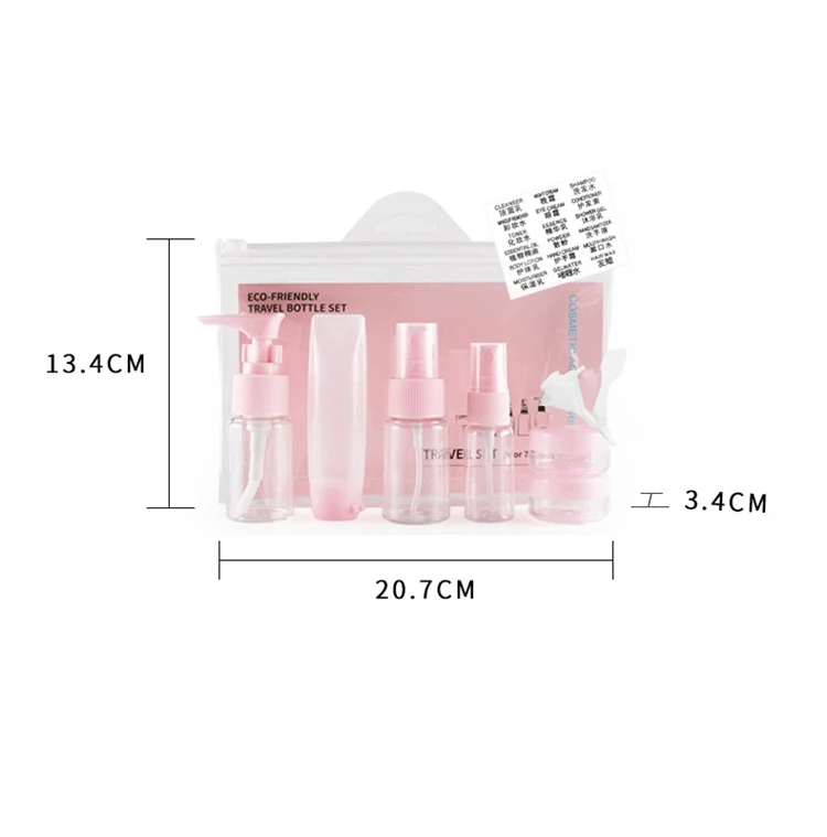 Ibelong Hot Sale 9pcs Pink Plastic Travel Cosmetic Bottle Jars Set With ...