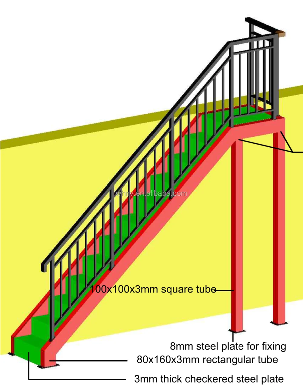 Modern Exterior Metal Staircase - Customizable Outdoor Steel Stairs - OEM