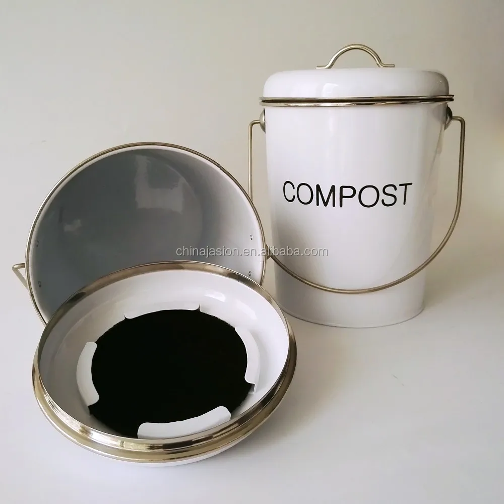 Cream Metal Kitchen Compost Caddy - Composting Bin For Food Waste ...