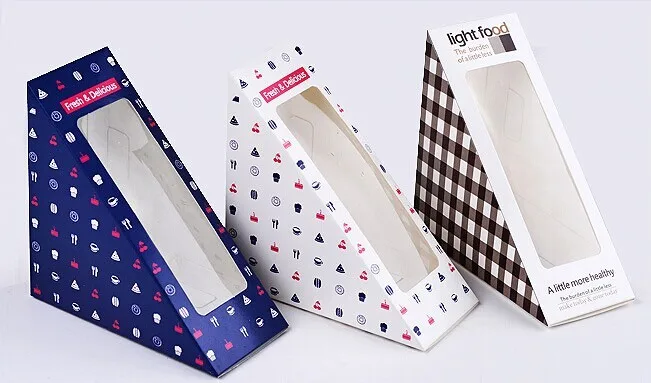 Triangle Shape White Paper Pvc Packaging For Take Away Food Sandwich ...