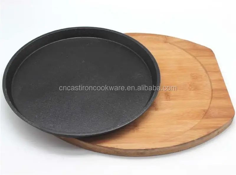 Round Shape Cast Iron Sizzling Skillet Plate/steak Plates With Wooden ...