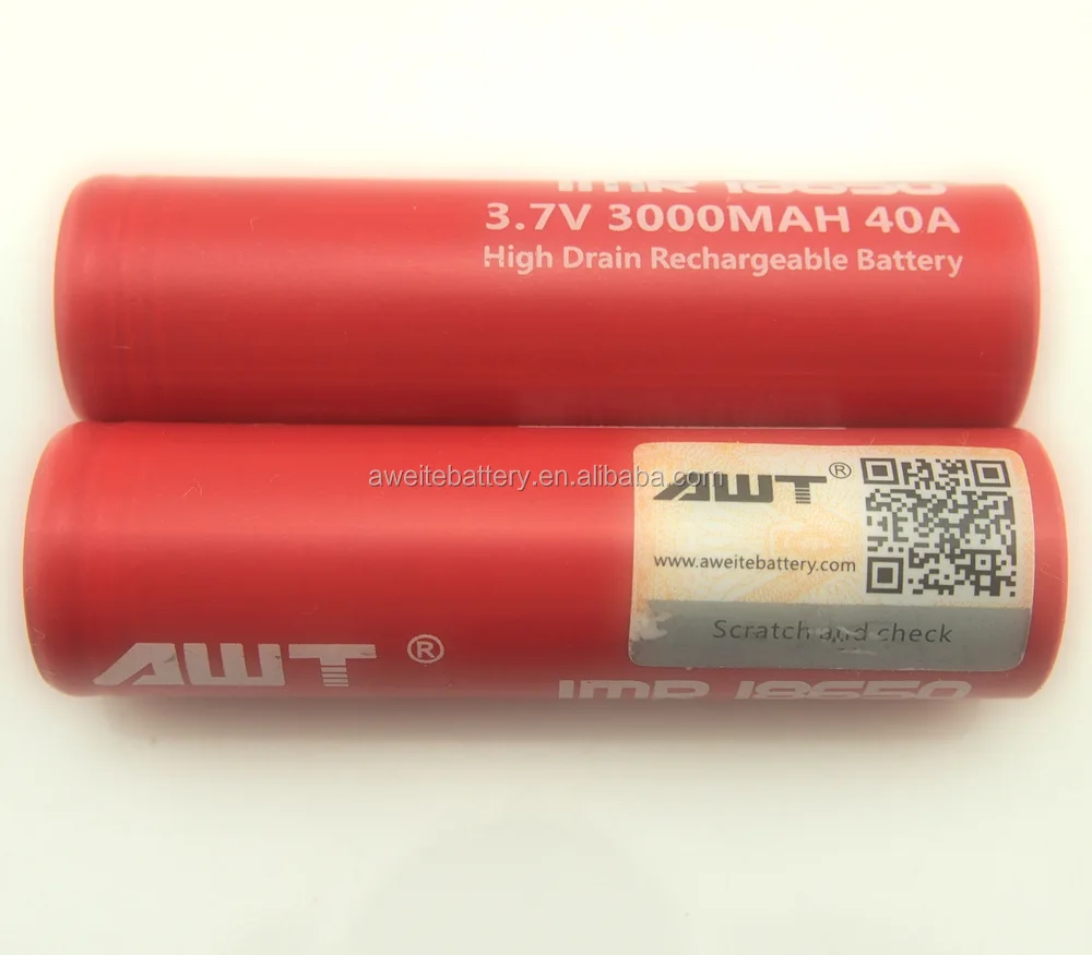 Awt Li-ion Battery 3.7v Cell 18650-3000mah 40a Red Battery 18650 - Buy ...