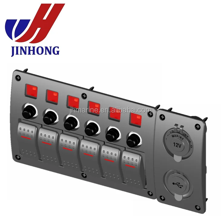 New Splashproof Switch Panel 6 Gang Lighted Marine Rocker Swith Panel ...
