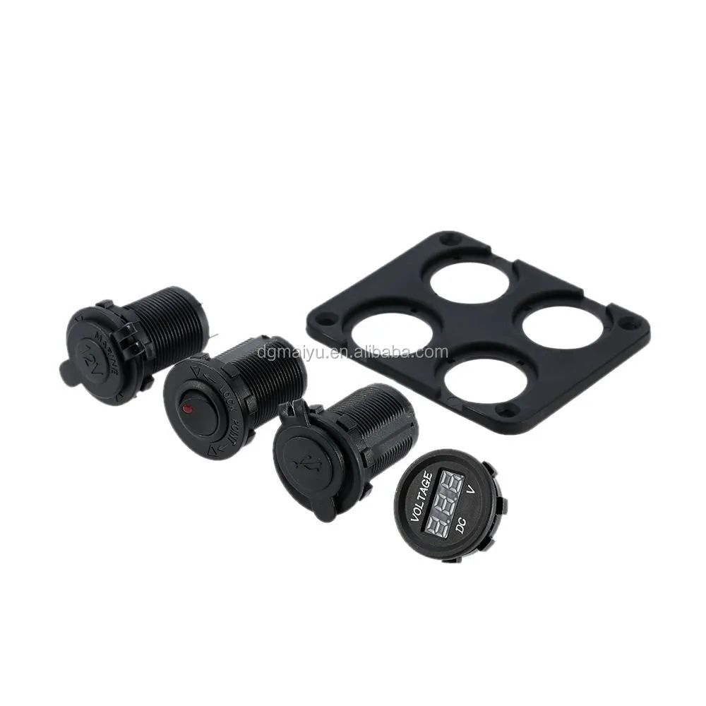 12v Dual Usb Socket Voltmeter Socket On Off Button Switch 4 Hole Panel