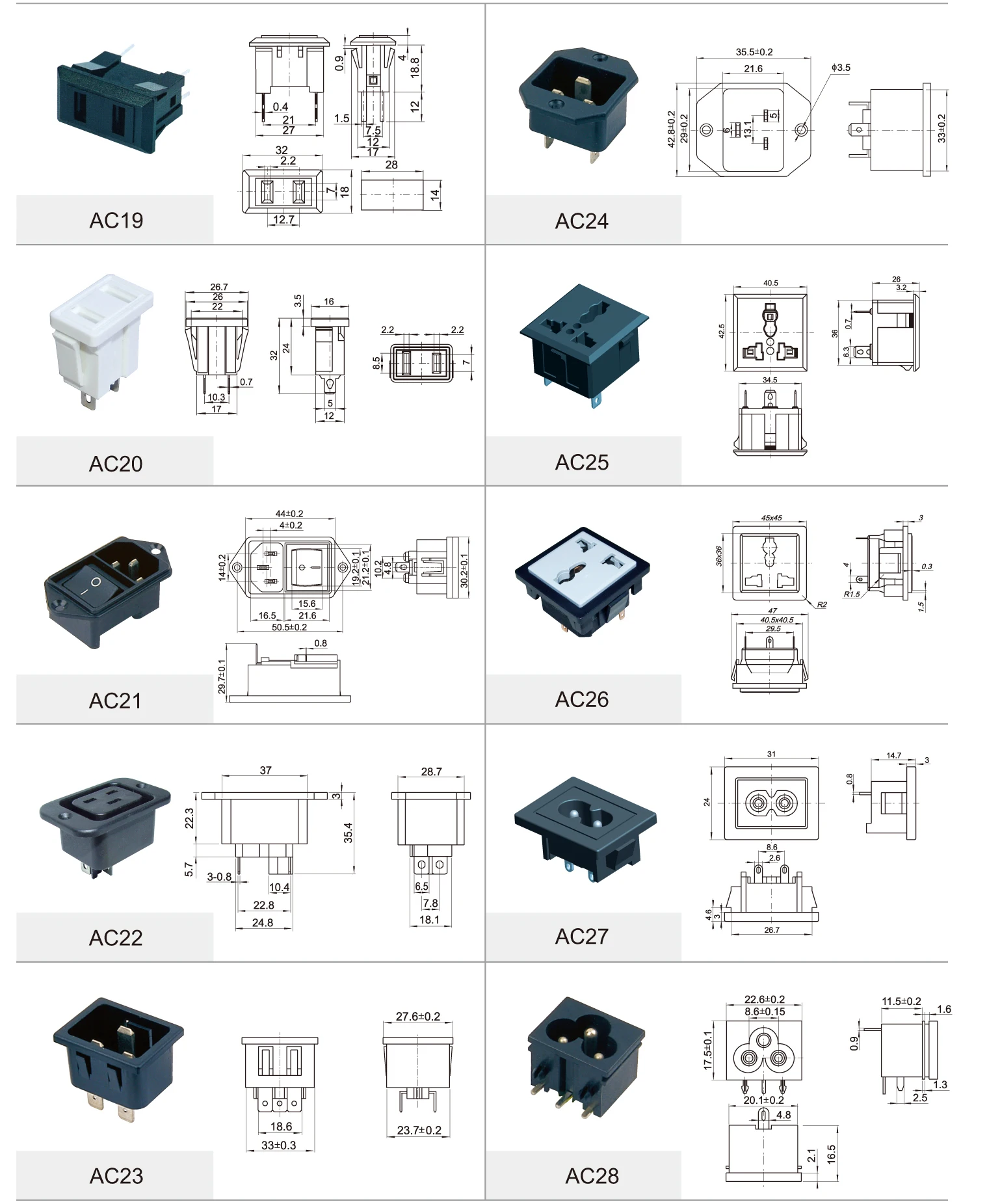 Jc-ac26 Universal Electrical Receptacle Types Panel Mount Ac Power ...