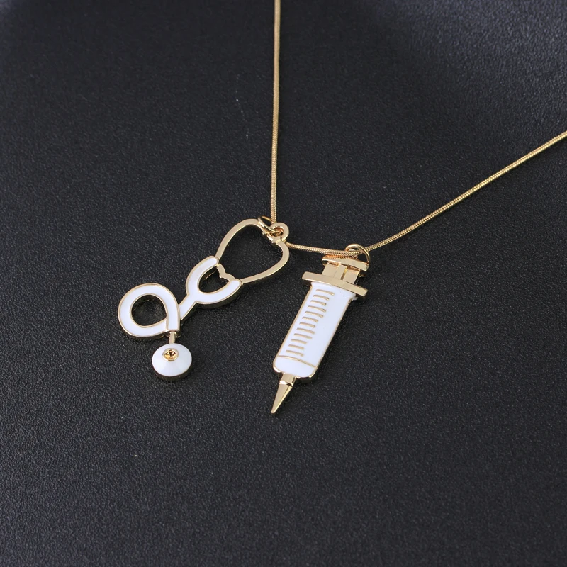 Medical Stethoscope Syringe Necklaces For Nurse/doctor Heart Collar ...