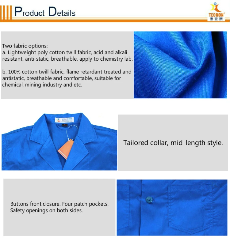 Acid Fire Resistant And Antistatic Cotton Lab Coat - Buy Acid Resistant ...