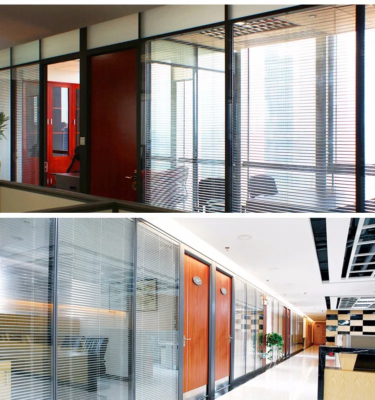 Using Aluminum Framework Office Louver Double Glass Partition Wall ...