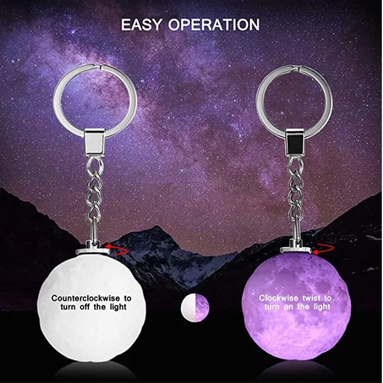 Creative LED Night Light Key Holder Chain - Moon Lamp Keychain