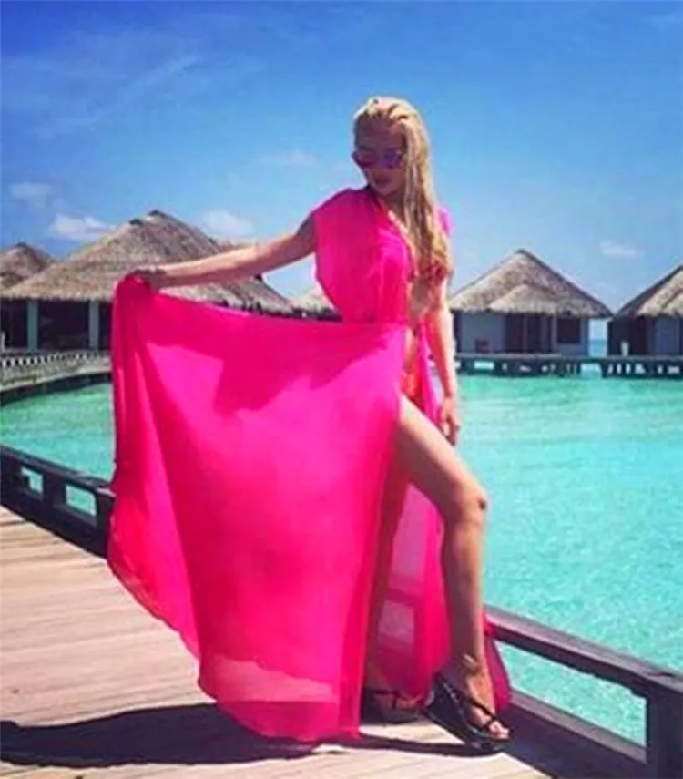 Youme Swimsuit Cover Up Women Sexy Beach Cover Ups Chiffon Long Dress Solid Beach Cardigan