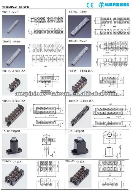 4 Poles 15a Fixed Type Double Row Terminal Block Tb4-15 (tb804f) - Buy ...