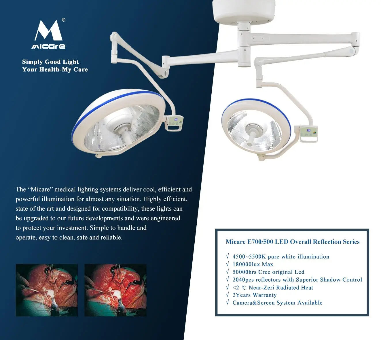 Micare E500+camera Medical Equipment Ceiling Mounted Ot Light Surgical Lamp Operating Theatre ...