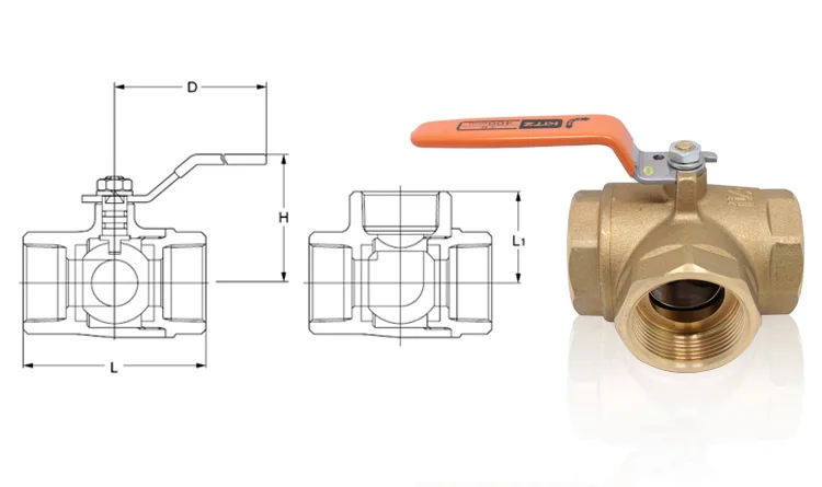 Japan Brand KITZ TN Three Way Ball Valve - Forged Brass