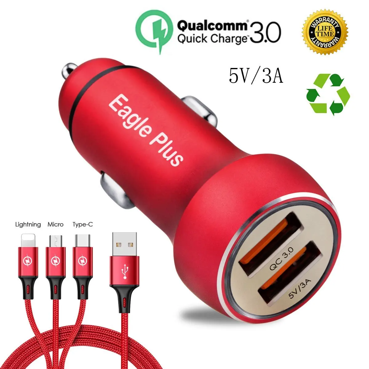 Mini Dual Usb Port 5v 3a Quick Charge 3.0 Fast Car Charger Set Packing ...