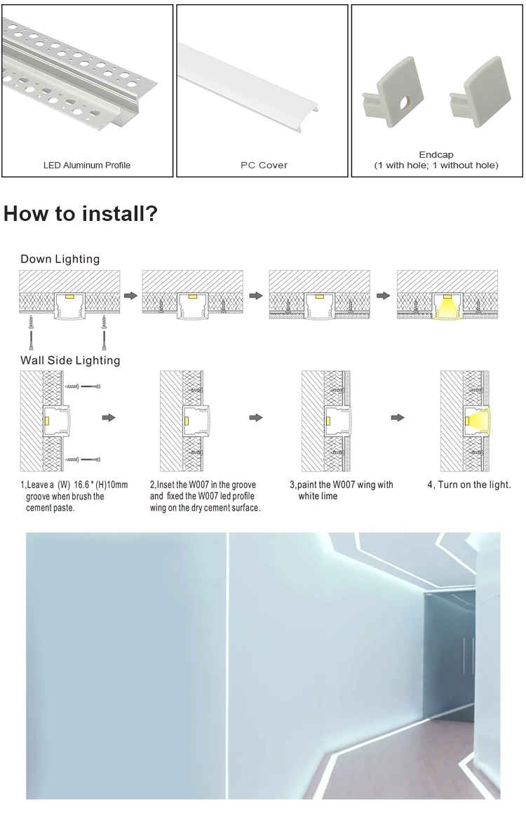 Plaster Recessed Mounting LED Aluminum Profile Strip Light