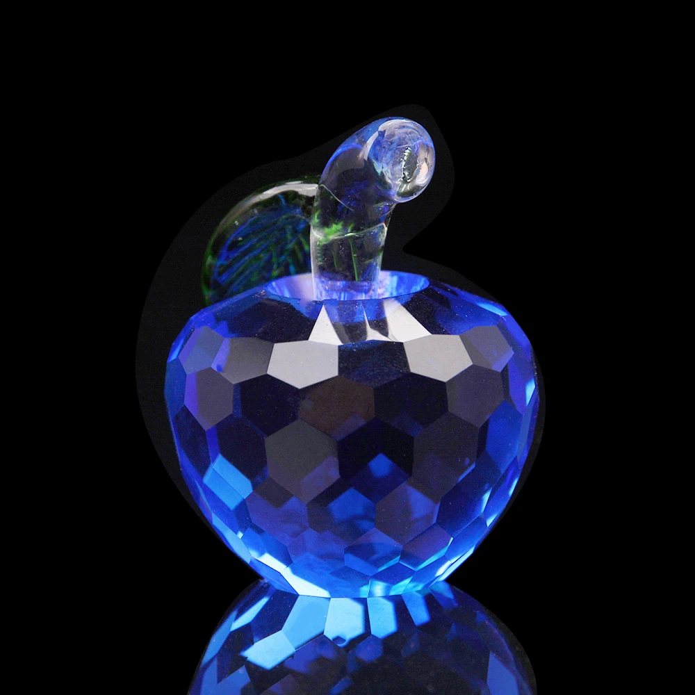 Crystal Apple - A Clear K9 Blue Crystal Glass Paperweight
