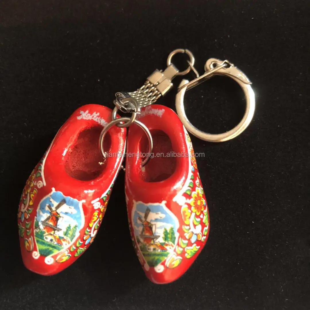 Red Wooden Shoe Keyring Dutch Shoe Key Chain With Custom Logo Craft ...