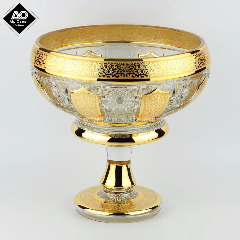Small Size Golden Footed Glass Bowl With Bohemia Design For Home ...