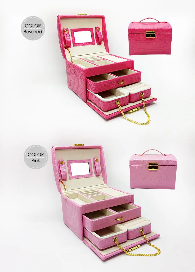 Lockable Leather Jewelry Box Velvet Inside Drawer Zipper Small Travel ...