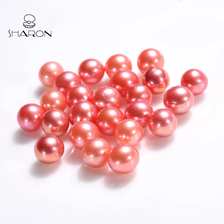 Wholesale Coral Color 6-7mm Round Fresh Water Loose Pearls No Hole ...