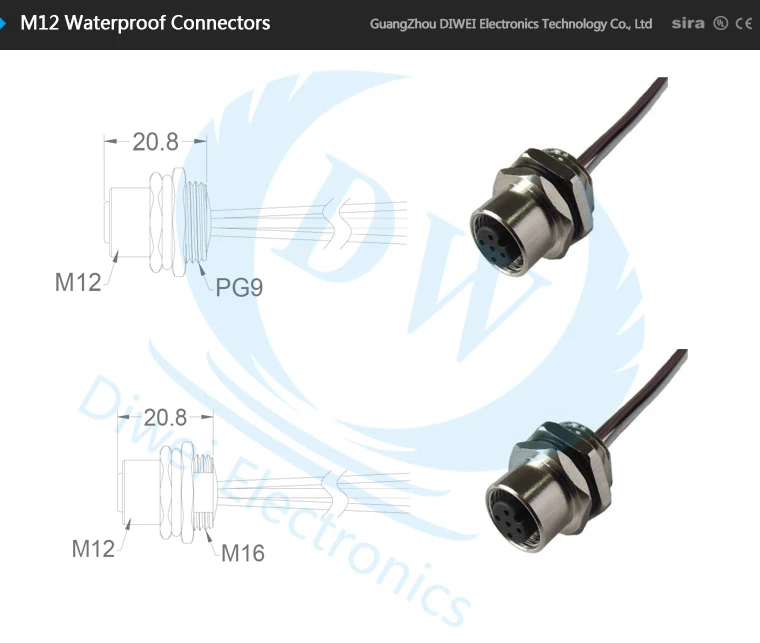 A B C D Coding Available M12 Molded Cable Straight Shielded 3 Pin 8 Pin ...