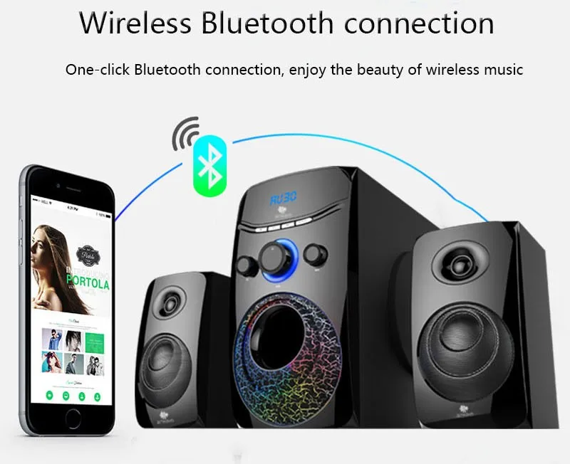 Modern Multimedia Speaker With Led Display 2.1 Bluetooth Wireless ...