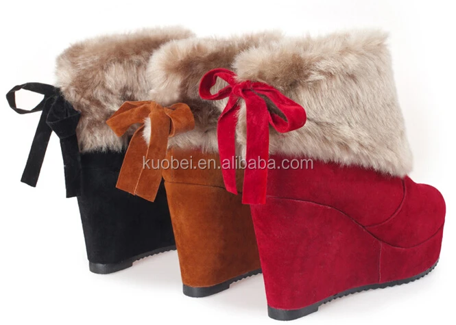 Ladies Red Snow Boots Rain Boots With White Fur Collar Elevator Shoe ...