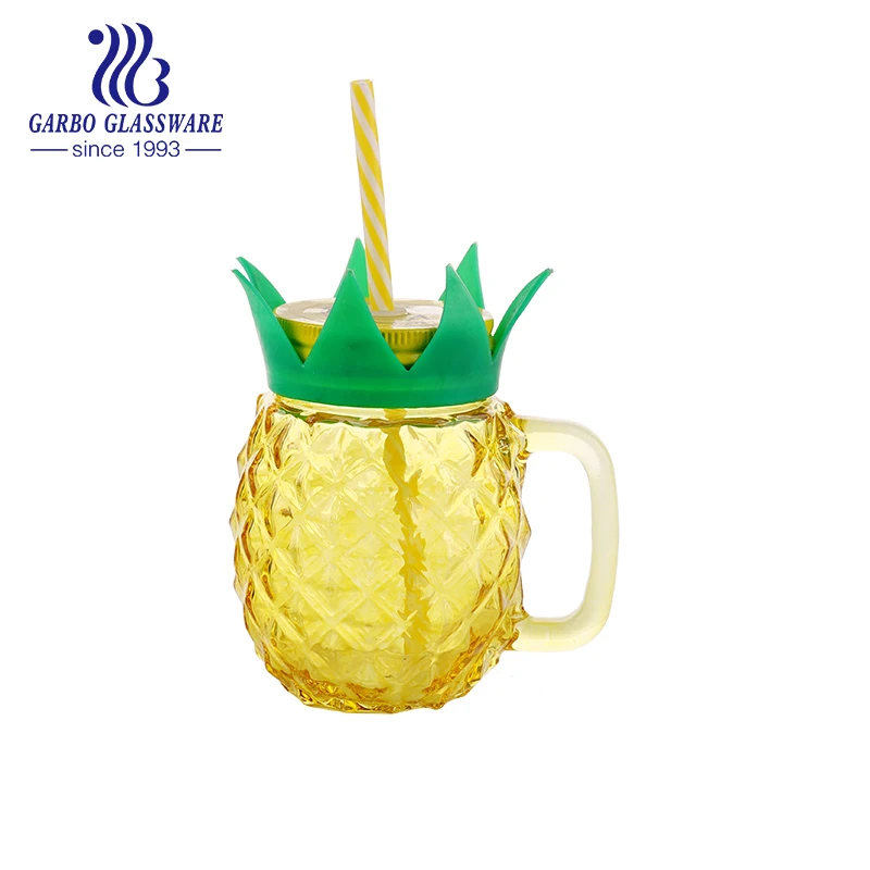 500ml Pineapple Shape Glass Drinking Bottle With Plastic Straw ...