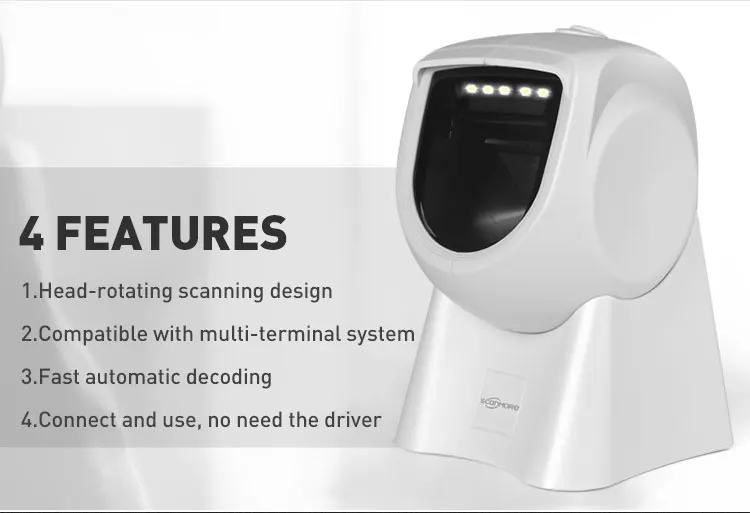 2D POS Desktop Barcode Scanner - Hand-Free & Omnidirectional
