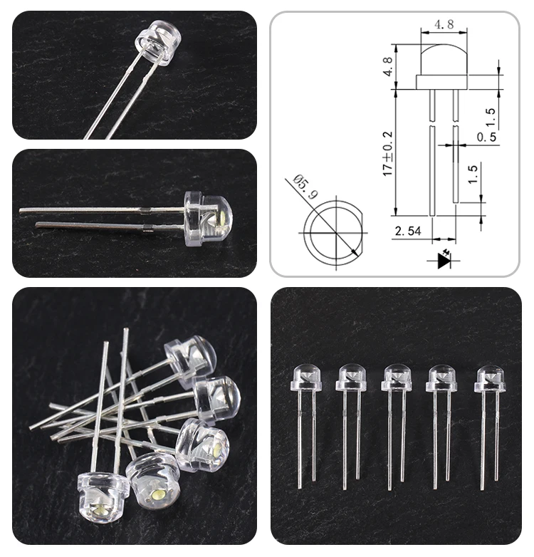 Diode led haute luminosité de couleur blanche basse tension 5mm avec ...