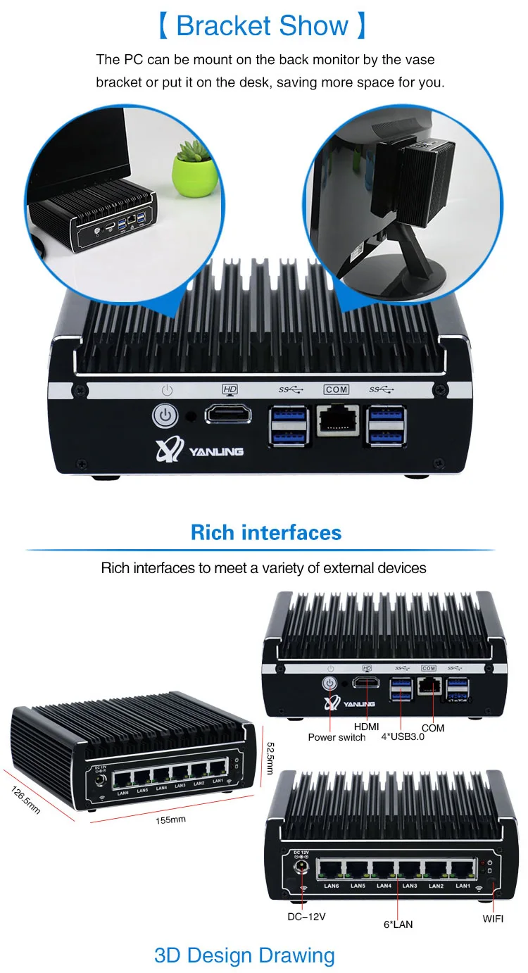 6 Lan Vpn Mini Pc Router Pfsense With Intel 3855u Linux Server Support ...