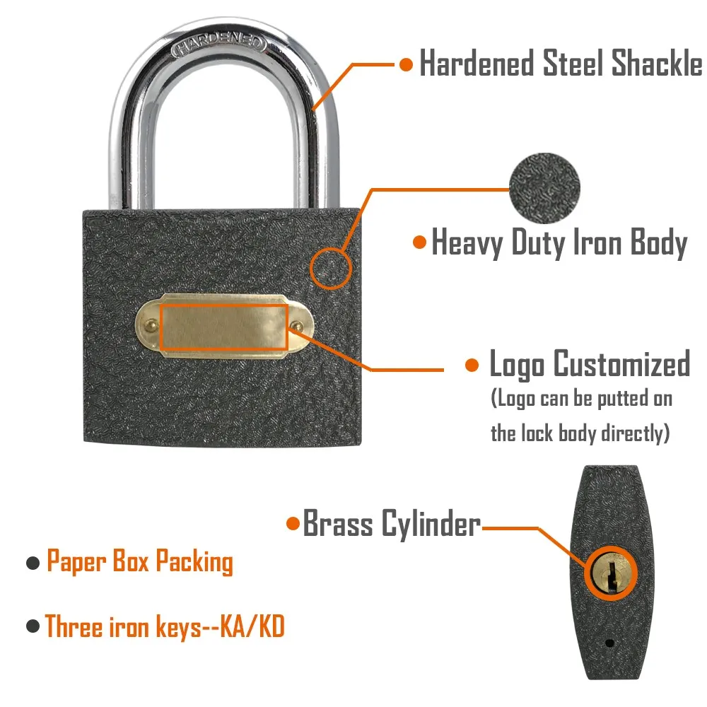 62mm Heavy Duty Grey Iron Padlock Cast Iron Padlock With Thick Hardened ...