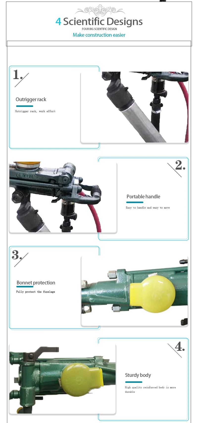 Efficient Portable Pneumatic Rock Drill with Air Leg for Mining