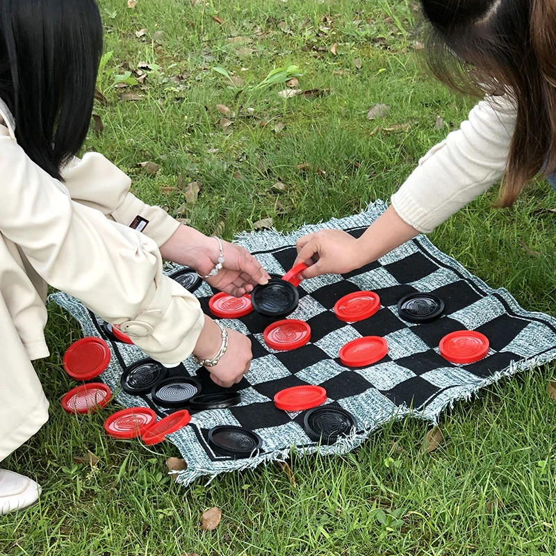 Large Checkers, 3-in-1 Jumbo Checkers Rug Checkers Board Game with ...